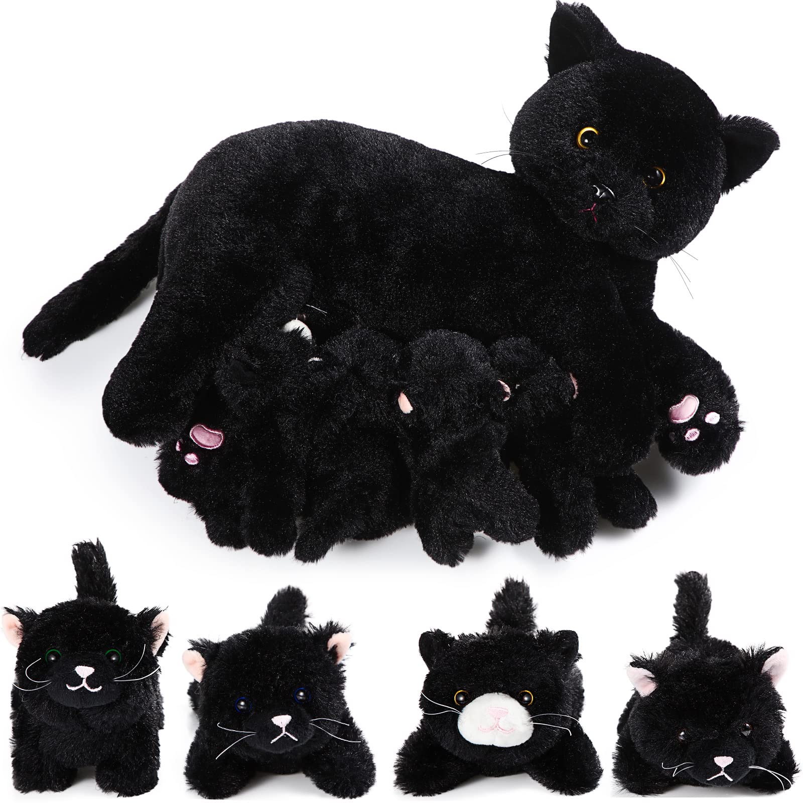 Peluche Skylety, Gato Cariñoso Con 4 Gatitos De Peluche De 40 Cm ...