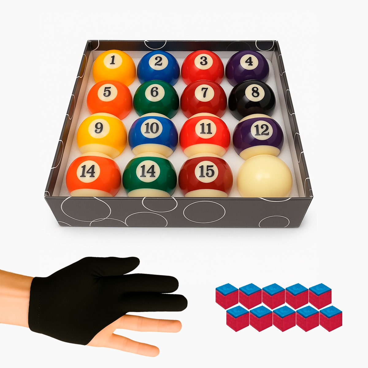 Bolas de Billar Diversiones Bago de Pool más 1 Guante y 10 Tizas ...