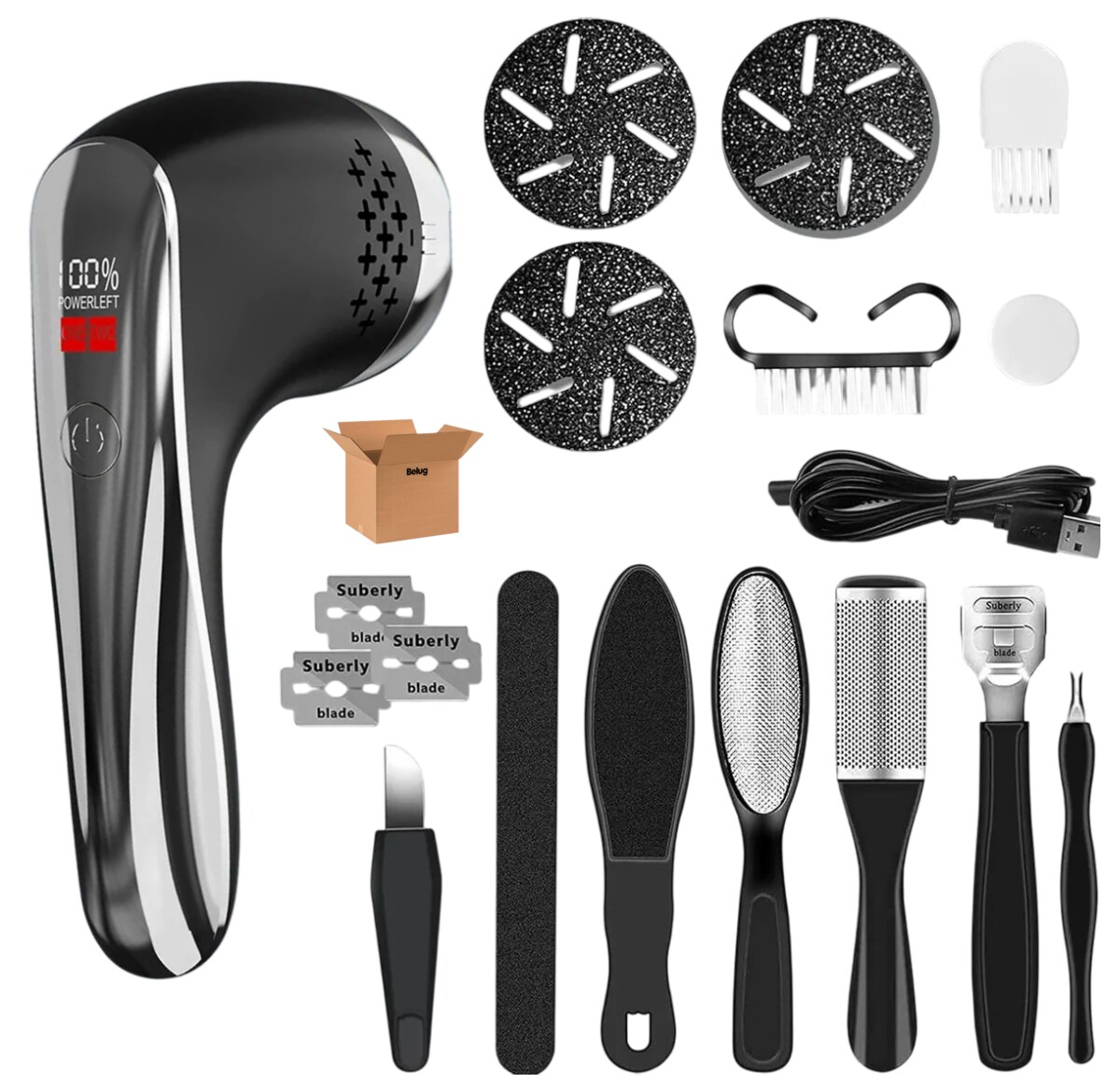 Removedor De Callos Belug Eléctrico Lima De Pies Kit Pedicure Negro ...