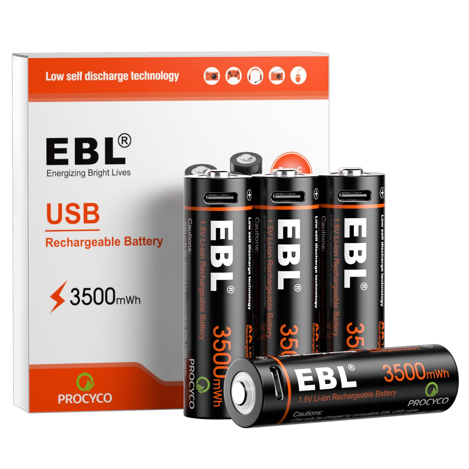 Pilas Aa De Litio Recargables Ebl 3500 Mwh Paquete De 4 Con Cable ...