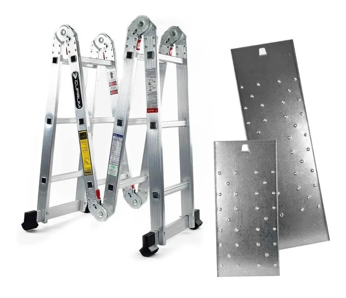 Escalera Multiposiciones Cuprum C-2096-13 color Gris con Andamio 150 kg ...