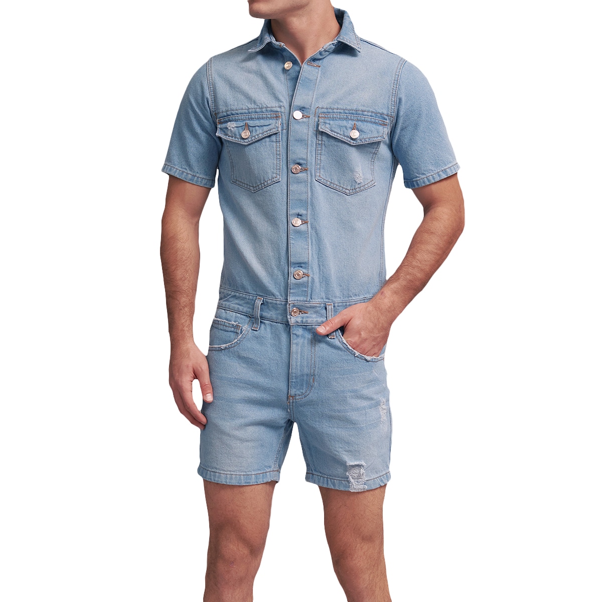 Overol de Mezclilla MCHK 8011 Hombre Manga y Short Corto Botones ...