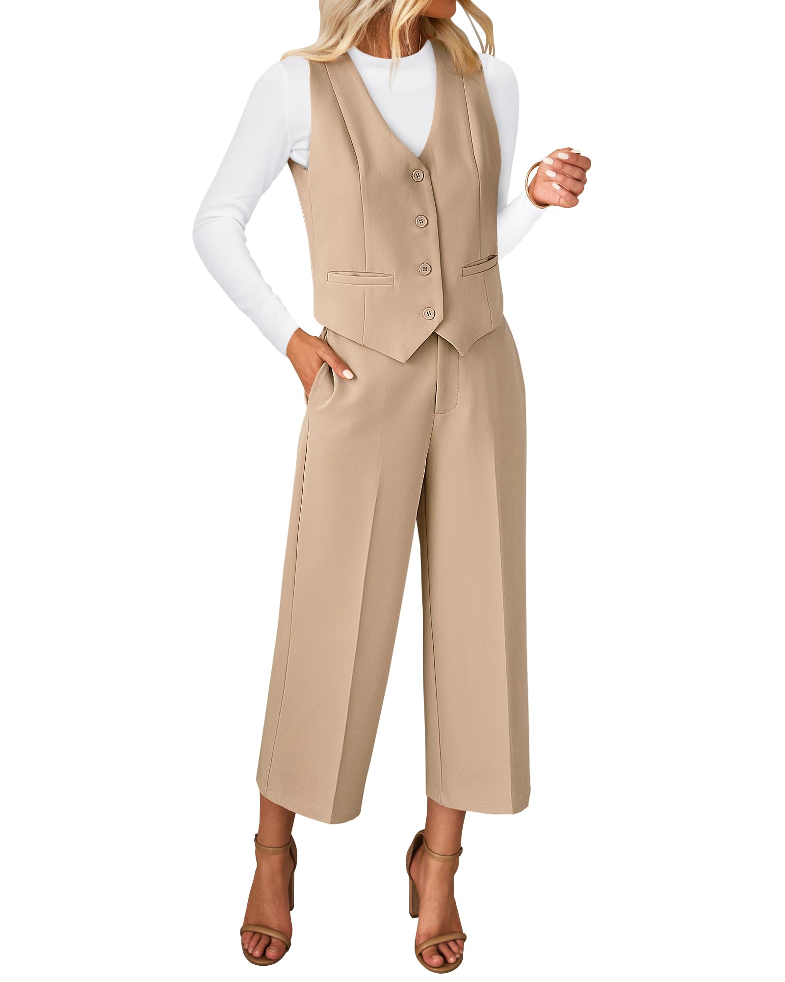 Conjunto De Ropa Casual De Negocios Luvamia Para Mujer, Beige, Talla Xl ...