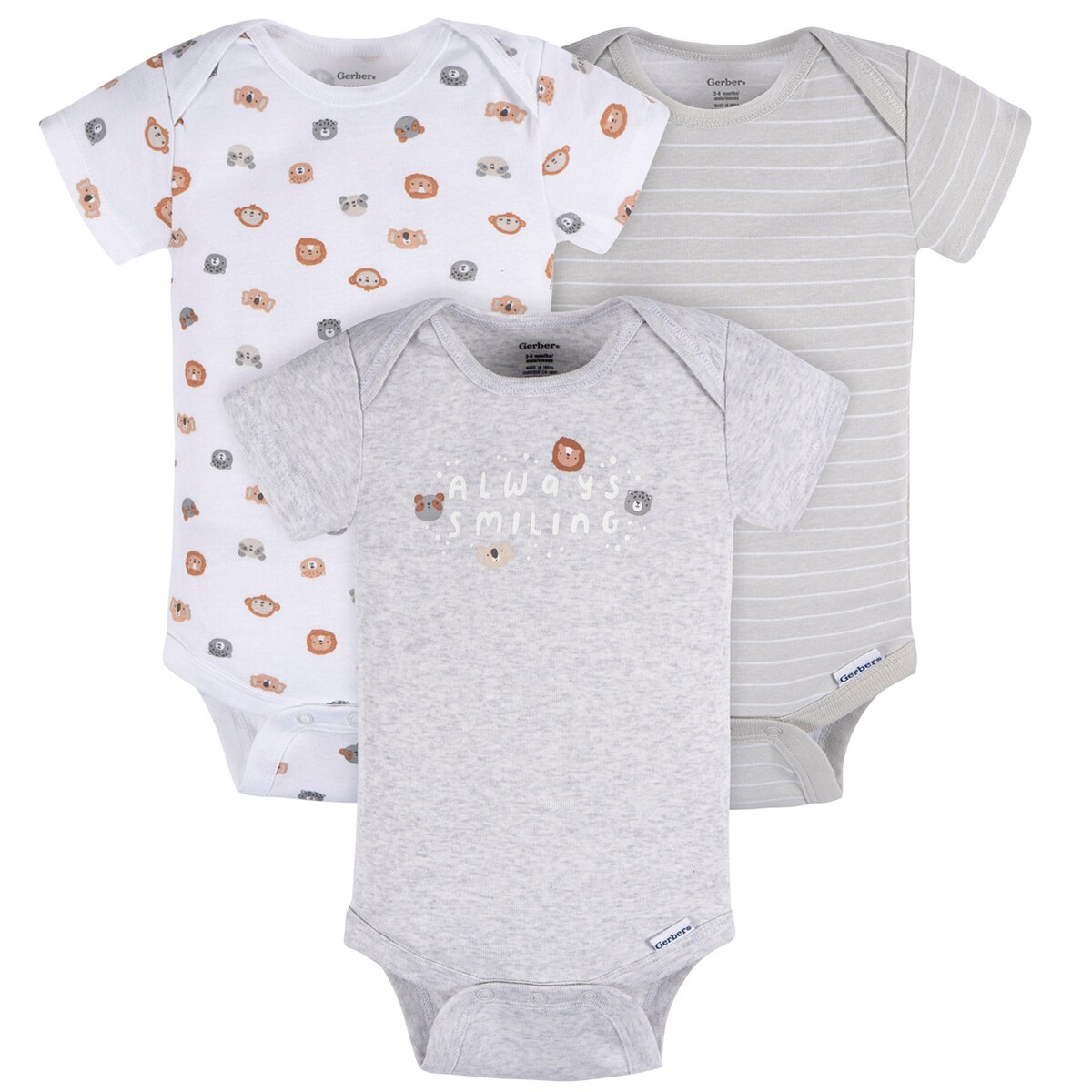 Pañalero Gerber Essentials Pack 3 Pzs Gris Algodón Ropa Bebé | Coppel.com