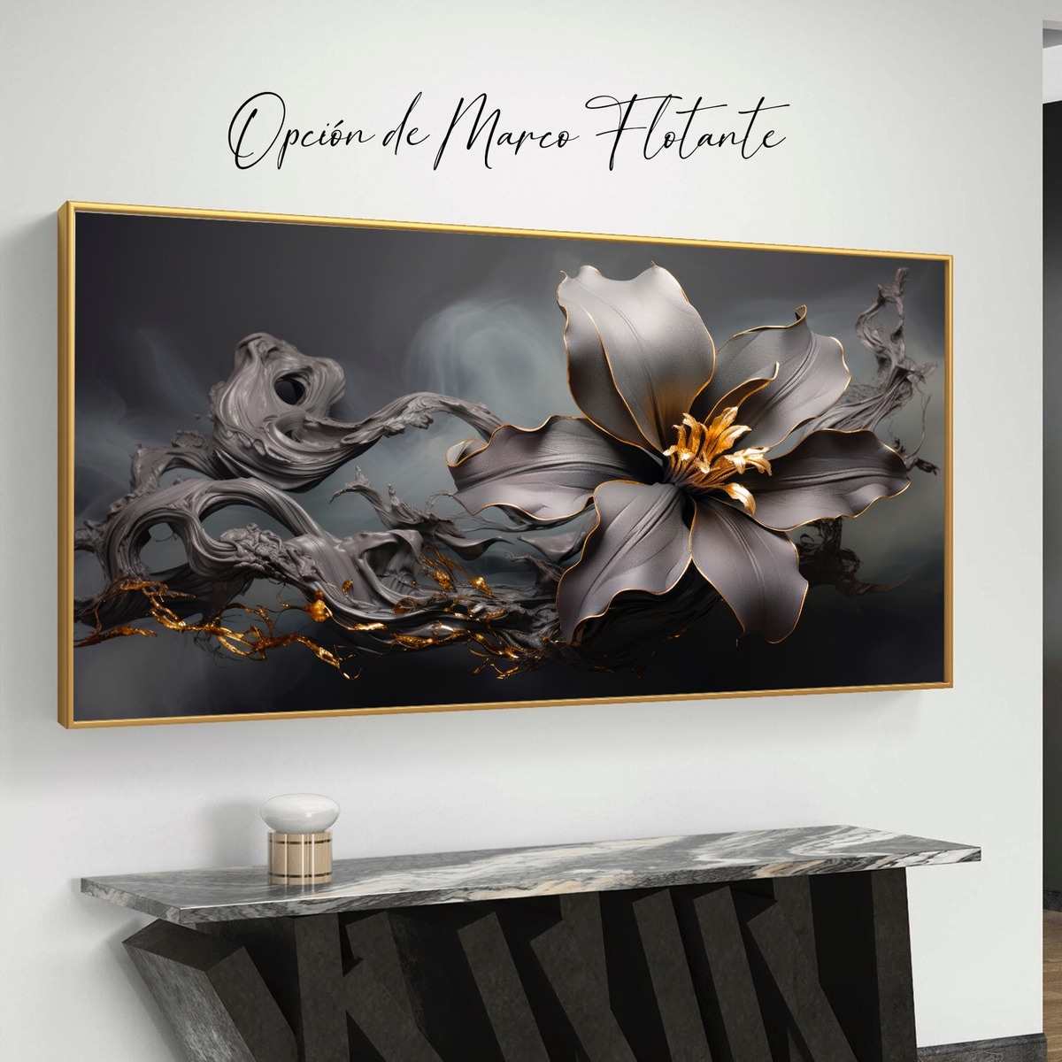 Cuadro Flores Doradas Modernas Canvas Y Marco Flotado 120x60 | Coppel.com