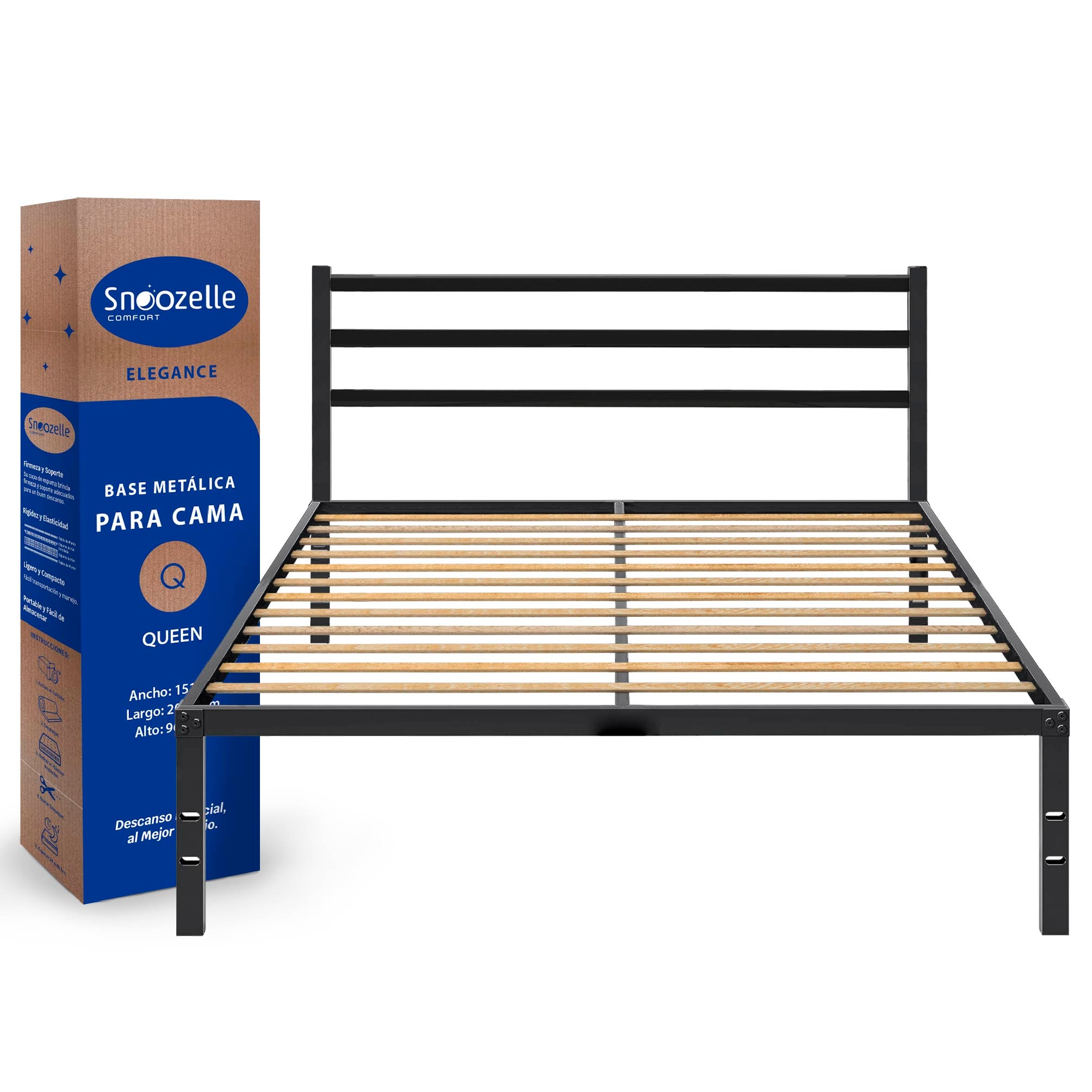 Magma Life Base De Cama Queen Size Con Cabecera De Metal Resistente, Plataforma Con Espacio De ...