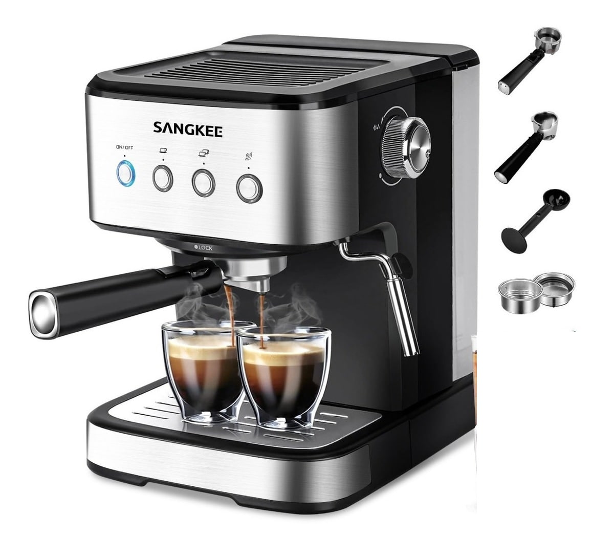 Cafetera de Espresso y Capuchino Sangkee CAF-021-1623 color Negro con ...