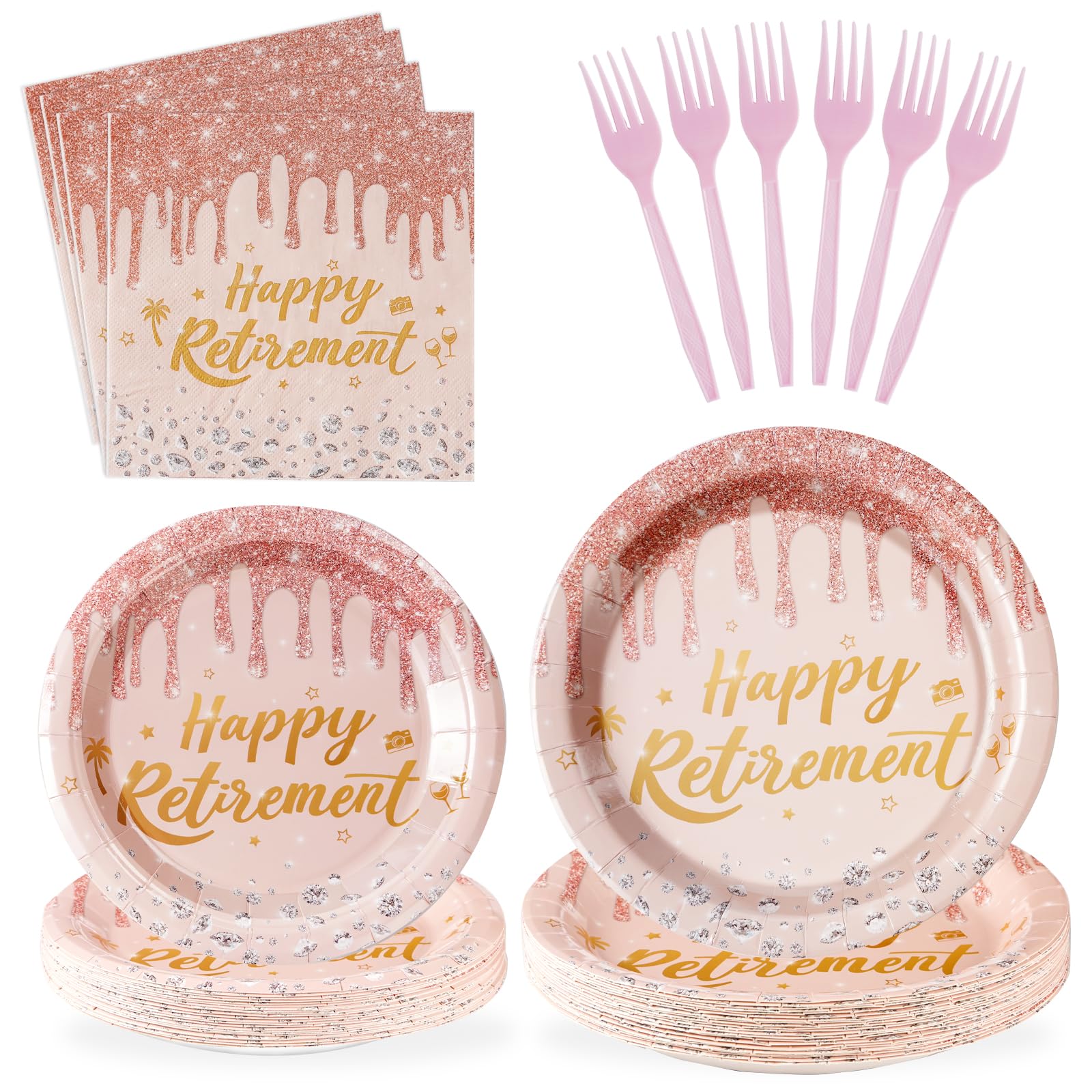 Juego De Vajilla De Fiesta Grencian Happy Retirement Pink 96 Piezas ...