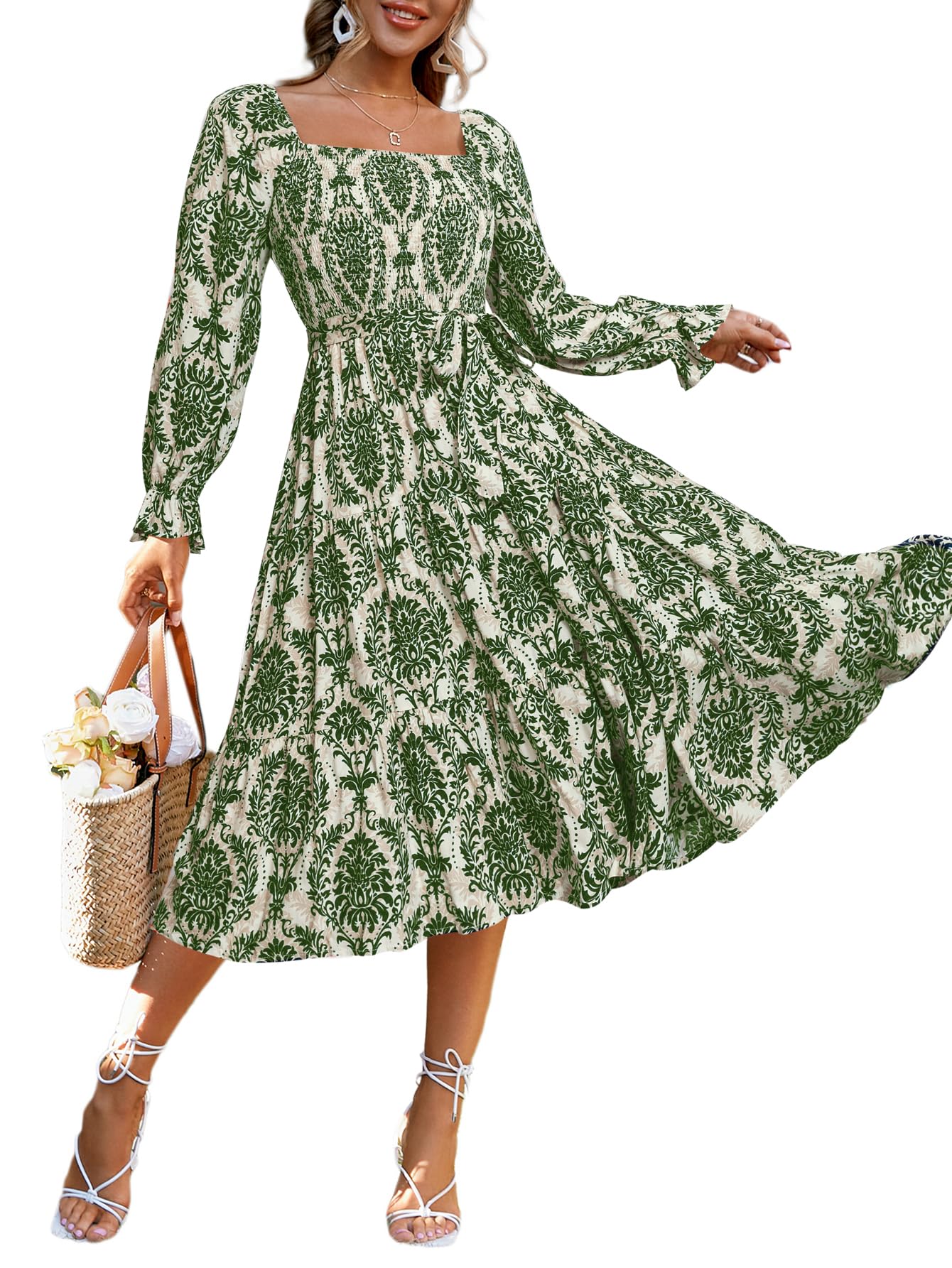 Vestido Largo Simplee Apparel Primavera Manga Larga Verde Floral ...