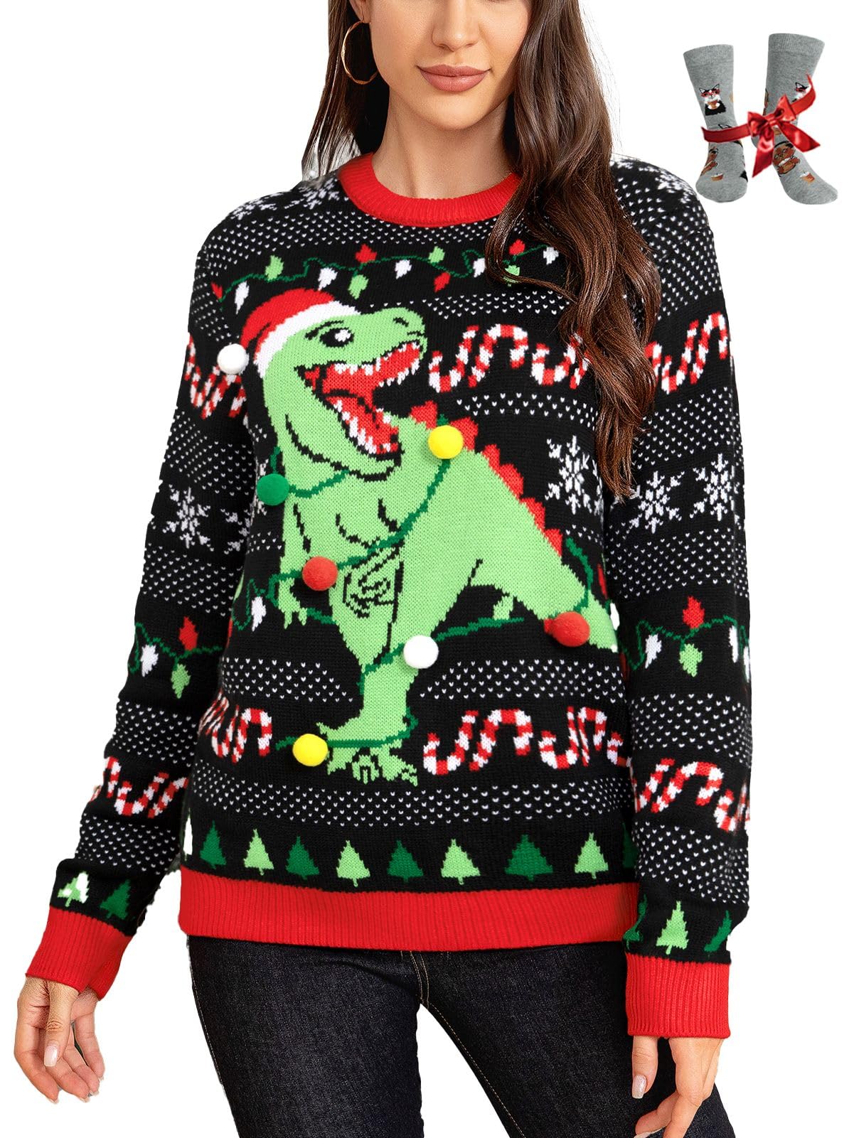 Suéter Navideño Feo Lanpulux Con Diseño De Dinosaurio Para Mujer ...