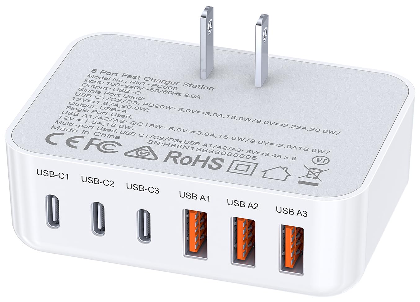 Cargador De Pared Usb C De 100 W Y 6 Puertos De Carga Rápida Para ...