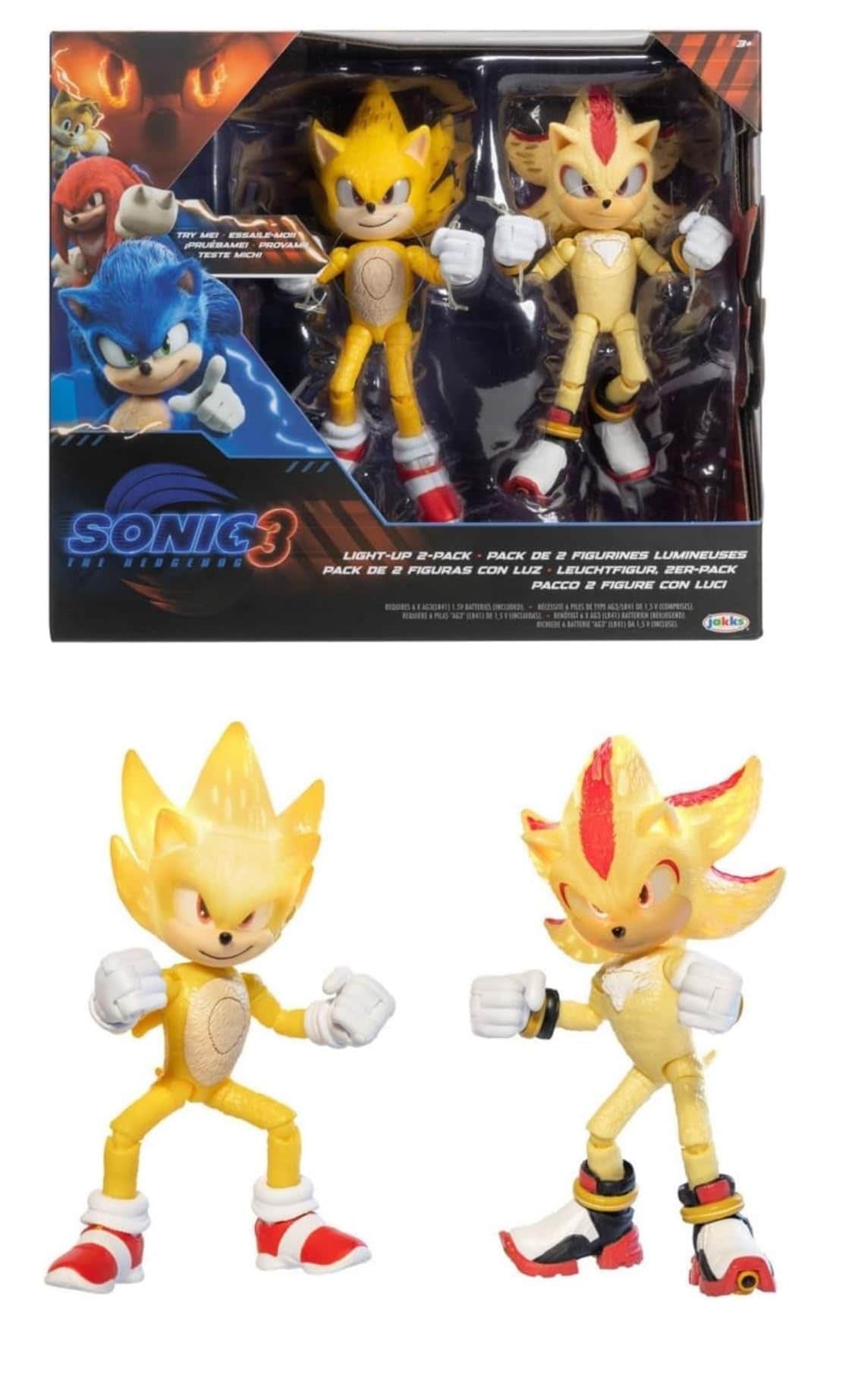Jakks Pacific Sonic The Hedgehog Light Up Super Sonic & Super Shadow ...