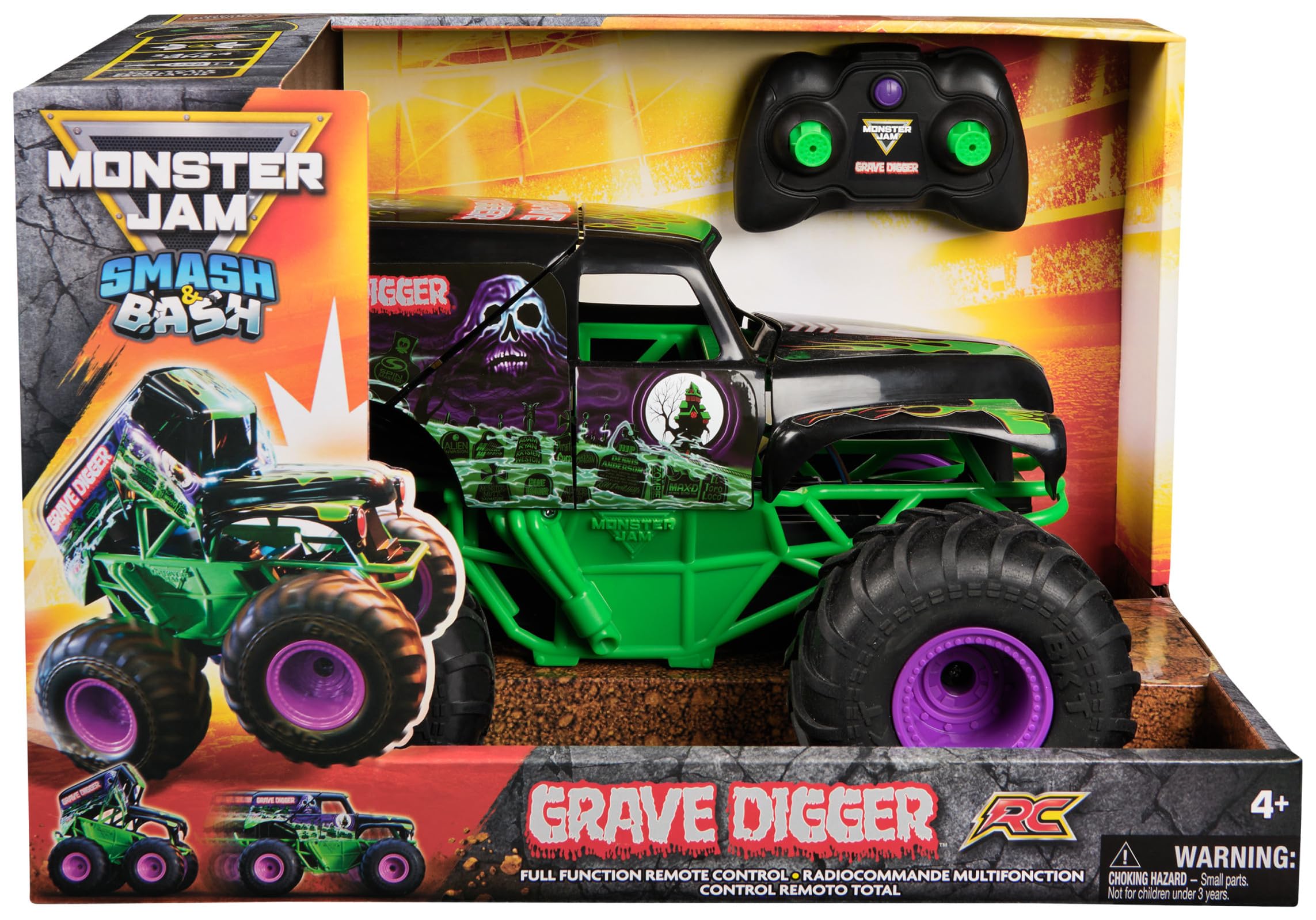 Monster Jam Smash & Bash Grave Digger Oficial Vehículo Para Interiores Y Exteriores Por Control ...