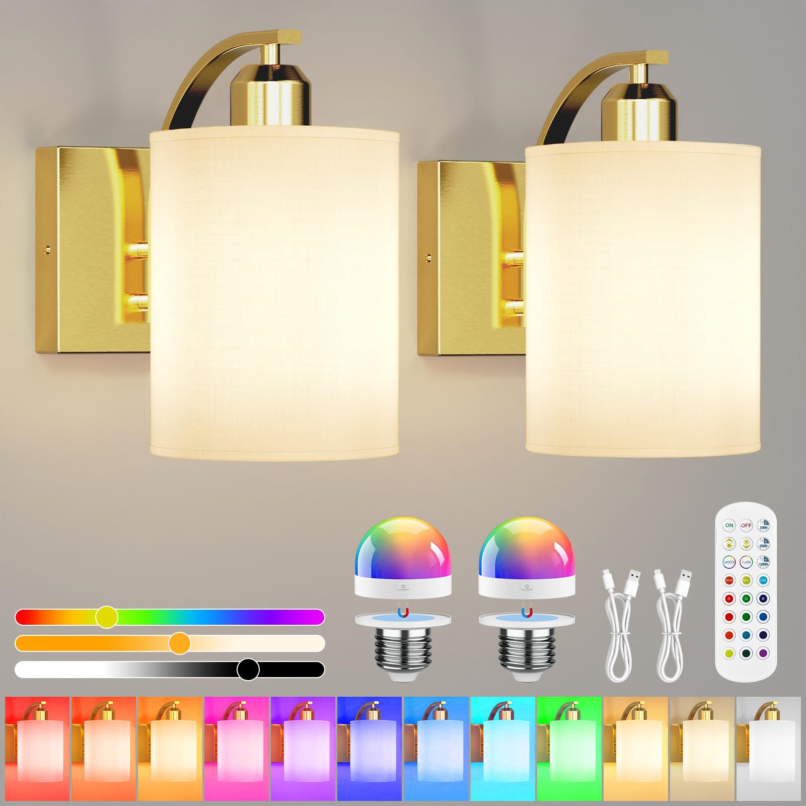 Kuaeay Juego De 2 Lámparas De Pared Inalámbricas Con Foco Recargables ...