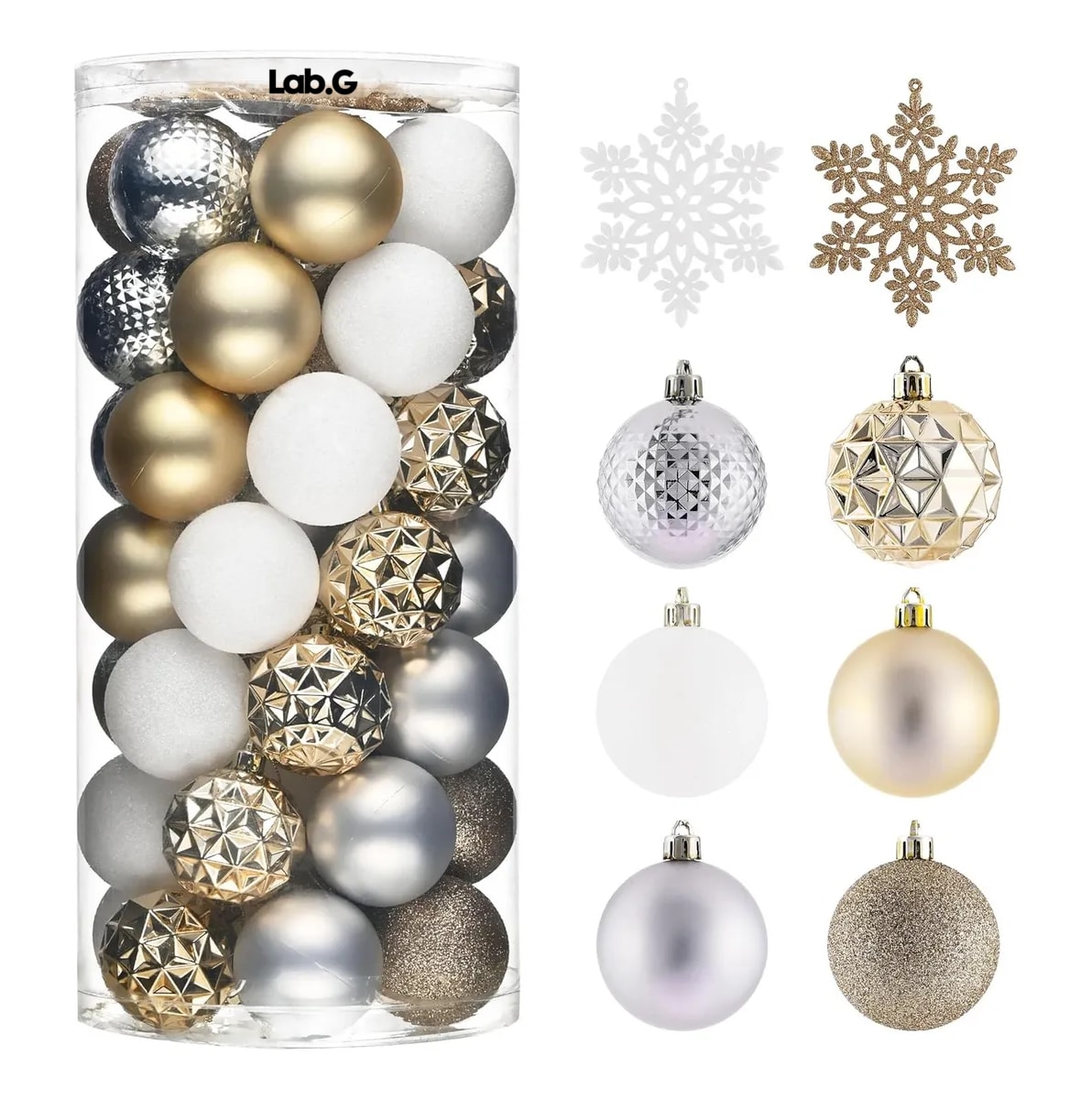 50 Piezas Esferas Navideñas Oro Blanco Lab.g | Coppel.com