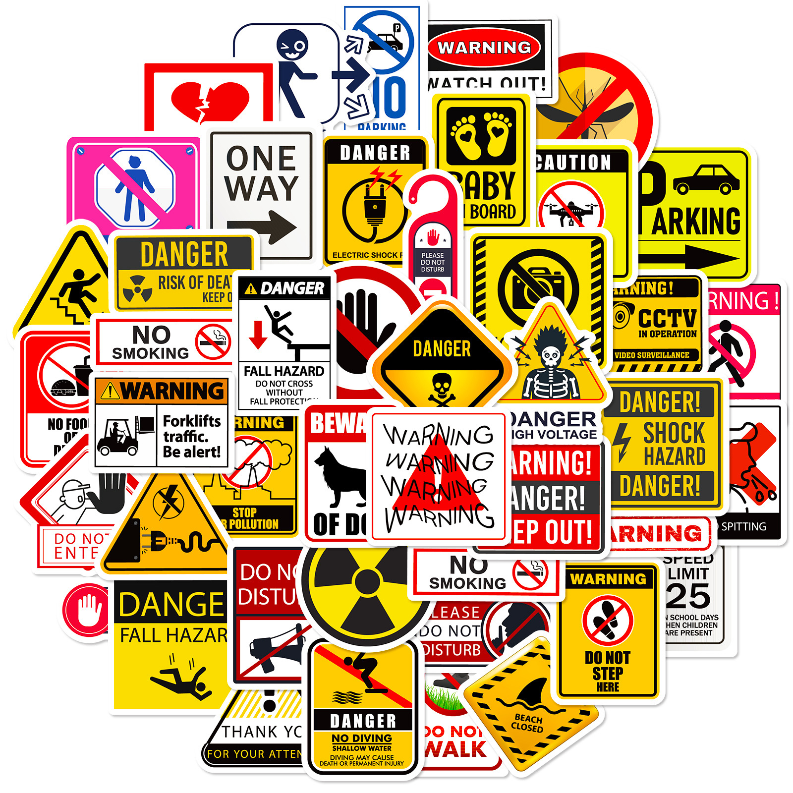 Pegatinas Cartoon Warning & Caution 50 Unidades Impermeables Para Niños ...