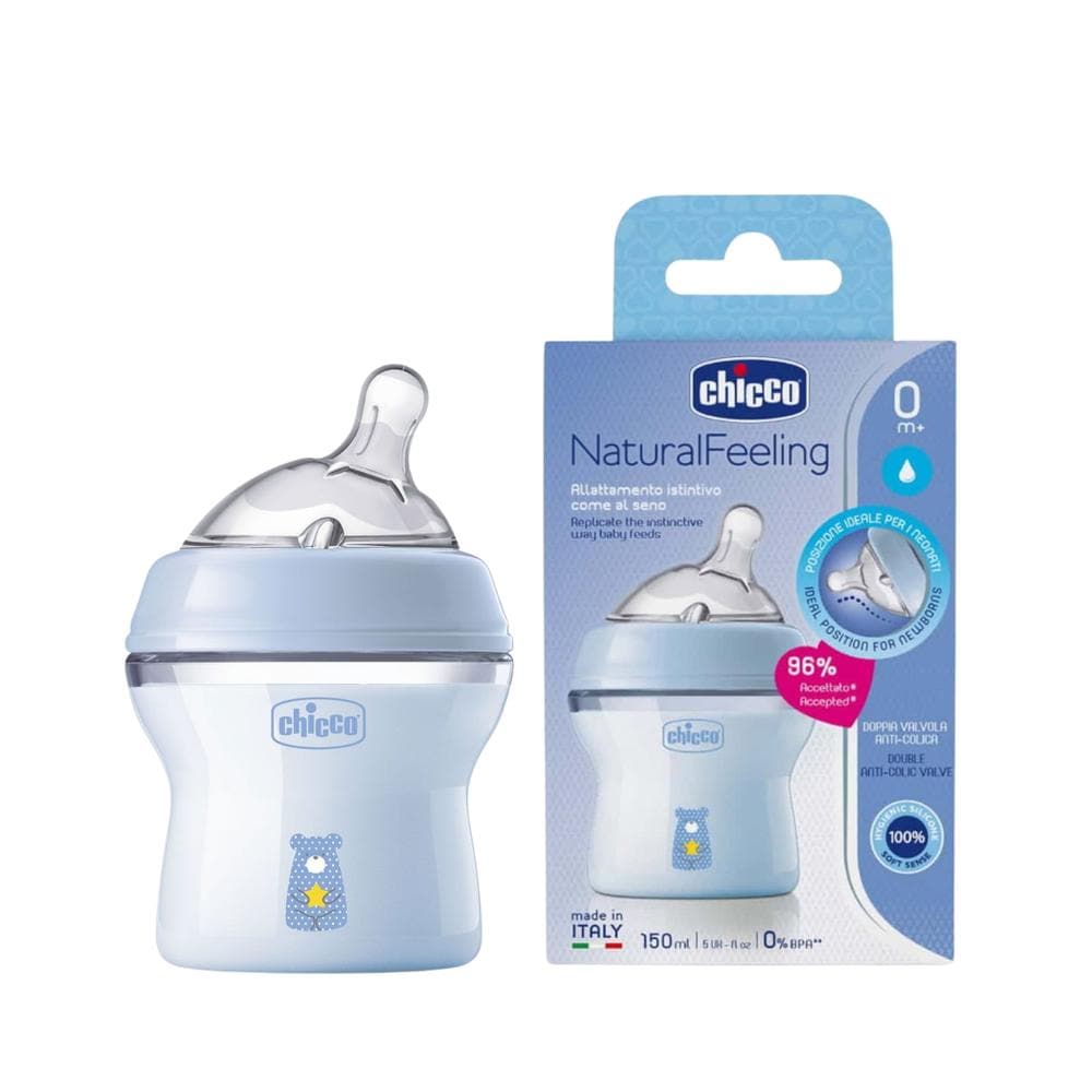Chicco Biberón Natural Feeling 150 Ml Azul. Recién Nacidos Color Azul ...