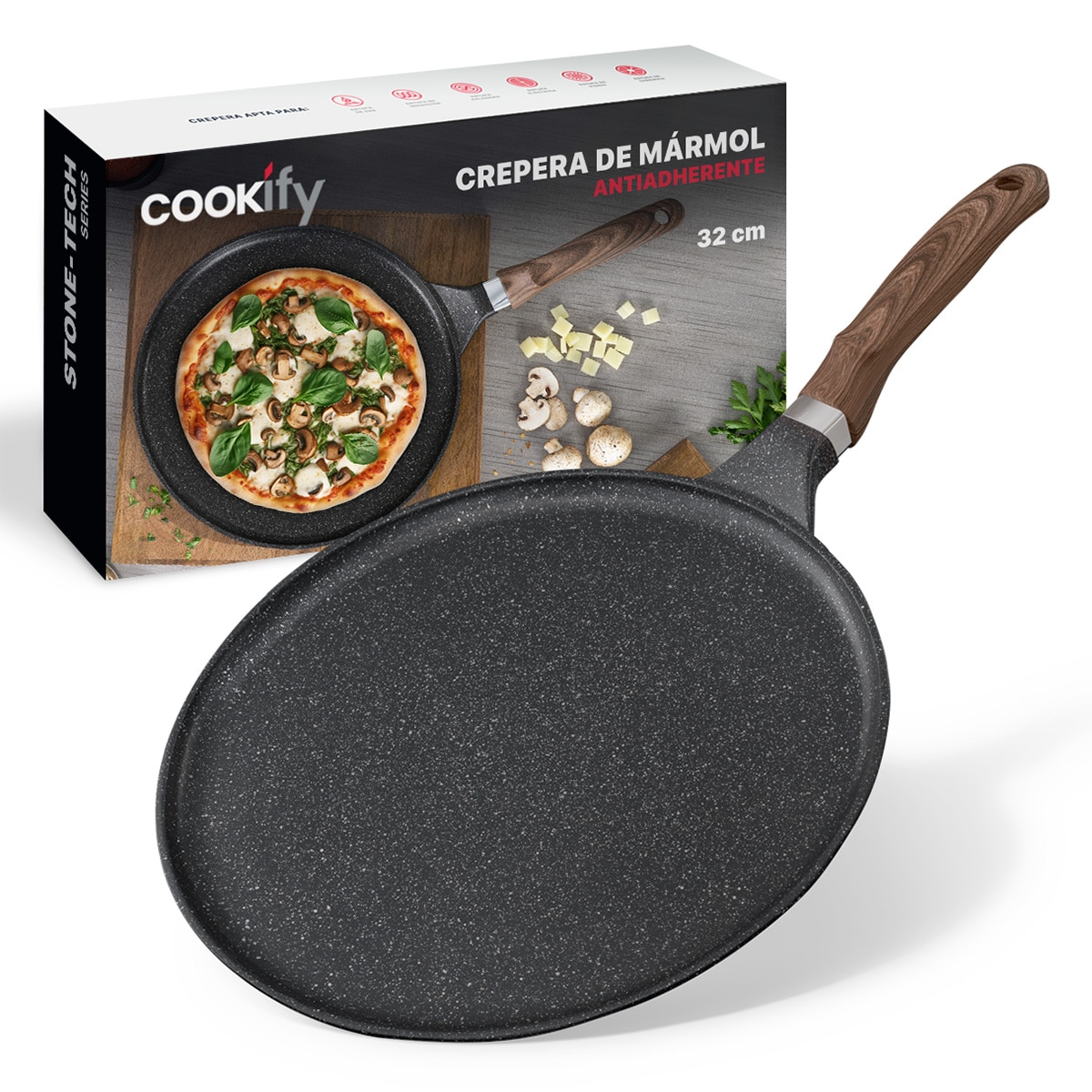 Crepera Comal Cookify De Mármol 32 Cm Negro Antiadherente Libre De Pfoa ...