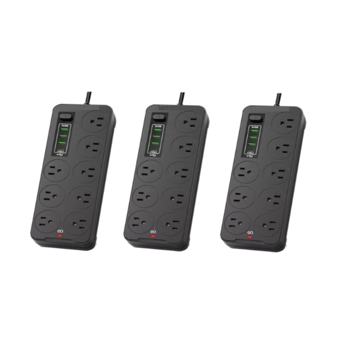 3 Multicontactos Usb 2500w,3m Cable 8 Salidas+3 Usb+1 Tipo C Eo Safe Imports Esi-19117 Negro ...